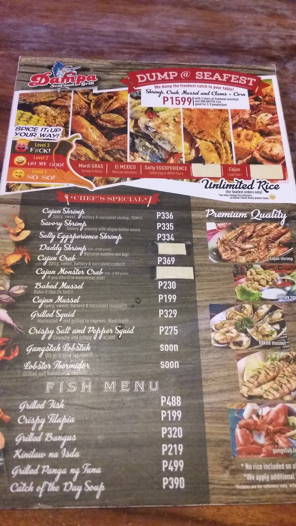Menu at Dampa Seafood Grill - Tomas Morato restaurant, Quezon City