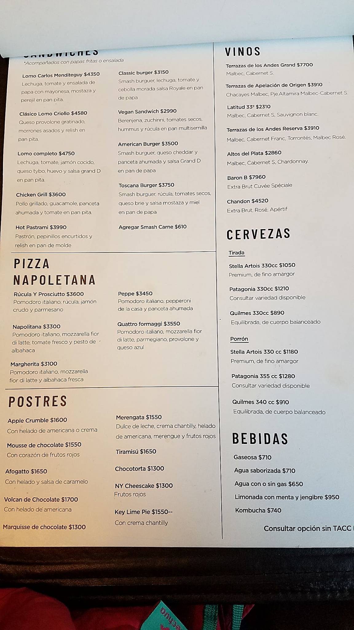 Carta del pub y bar Dandy Libertador, Buenos Aires, Av. Del Libertador ...