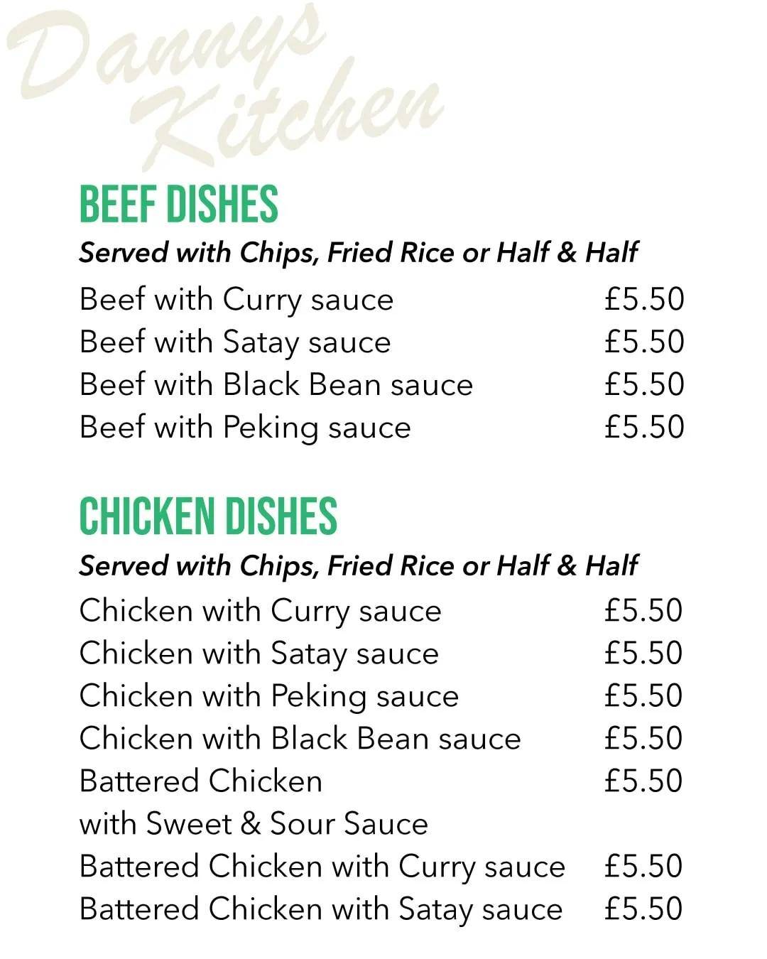 Menu at Danny's Kitchen restaurant, Warrington, 90-92 Bridge St