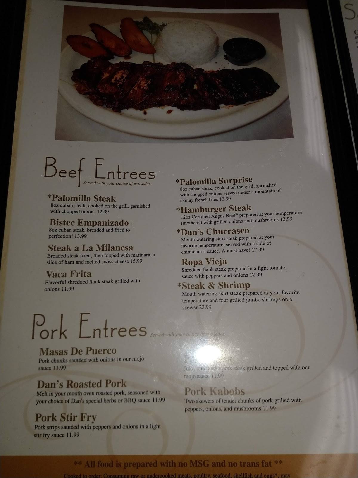 Menu at Dan's Grill restaurant, Blairsville