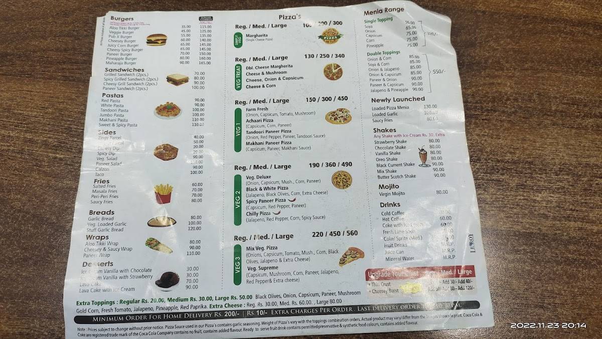 Menu at Hungry Point, Dasuya