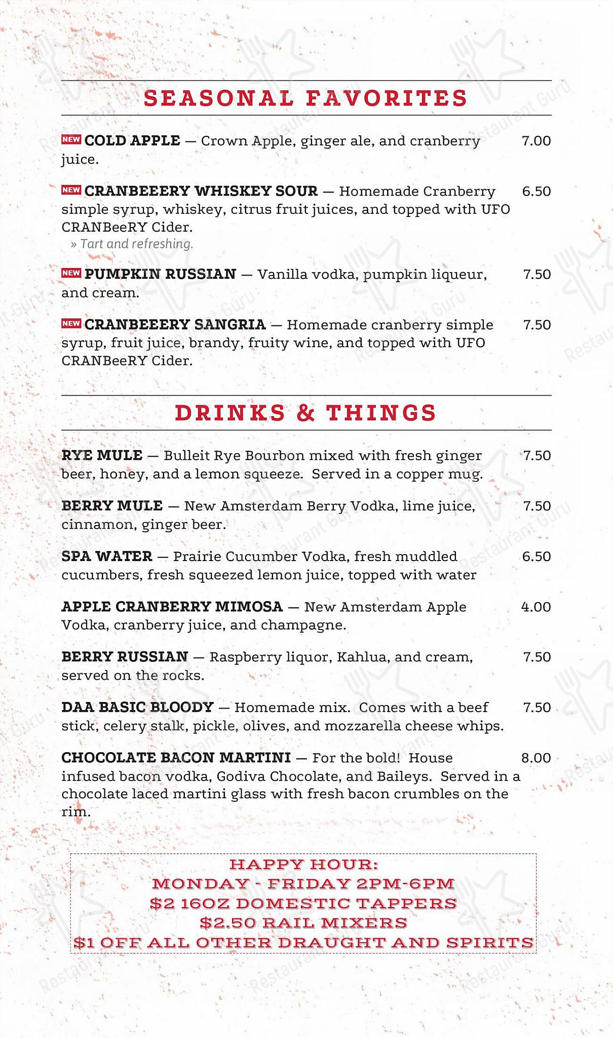 Menu at David Alan Alan's Smokehouse & Saloon restaurant, Mukwonago