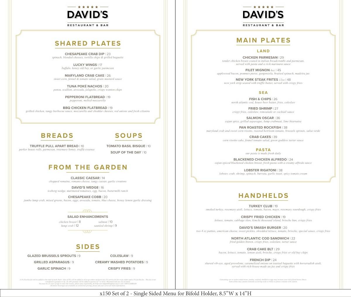 Menu at David's restaurant, Hanover, Arundel Mills Cir #7777