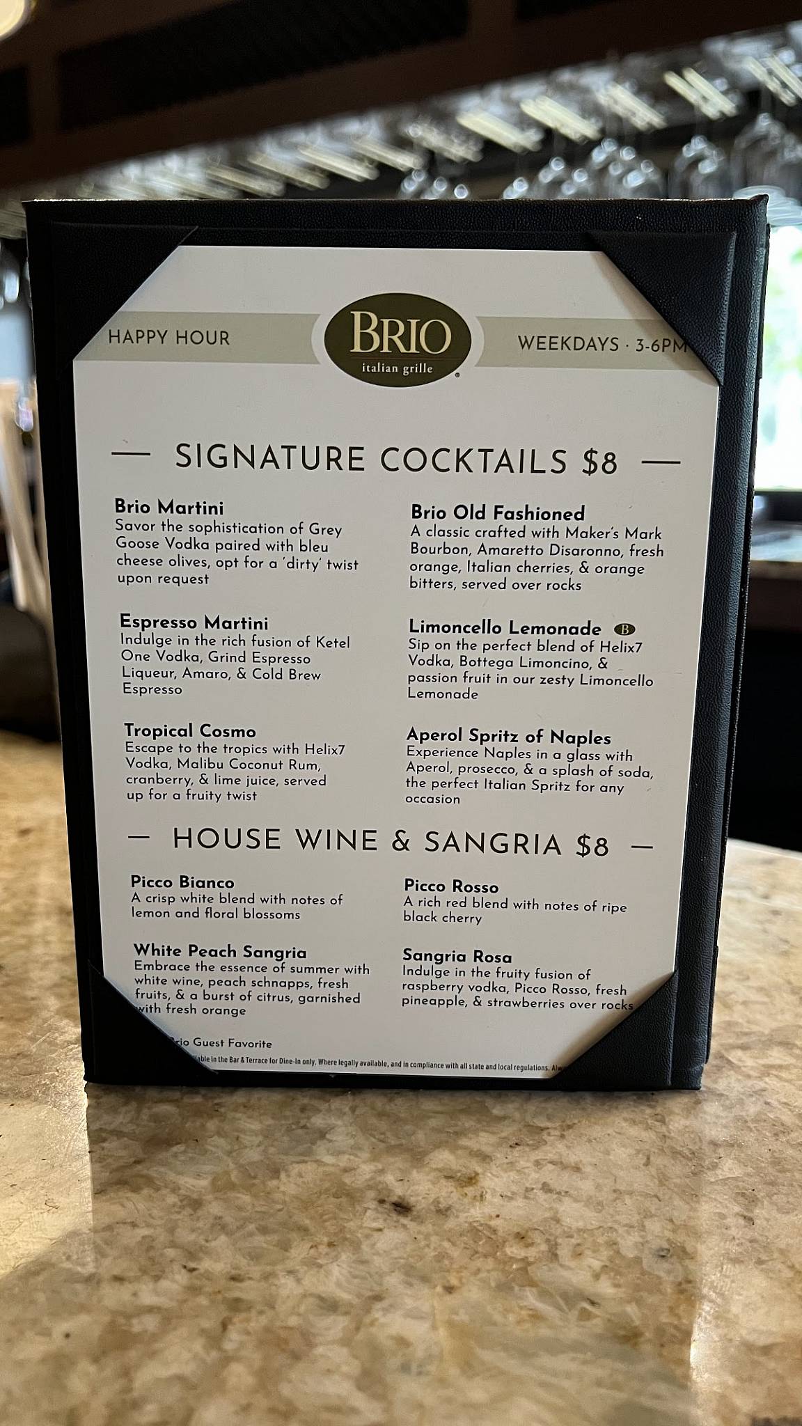 Menu at Brio Italian Grille pub & bar, Plantation