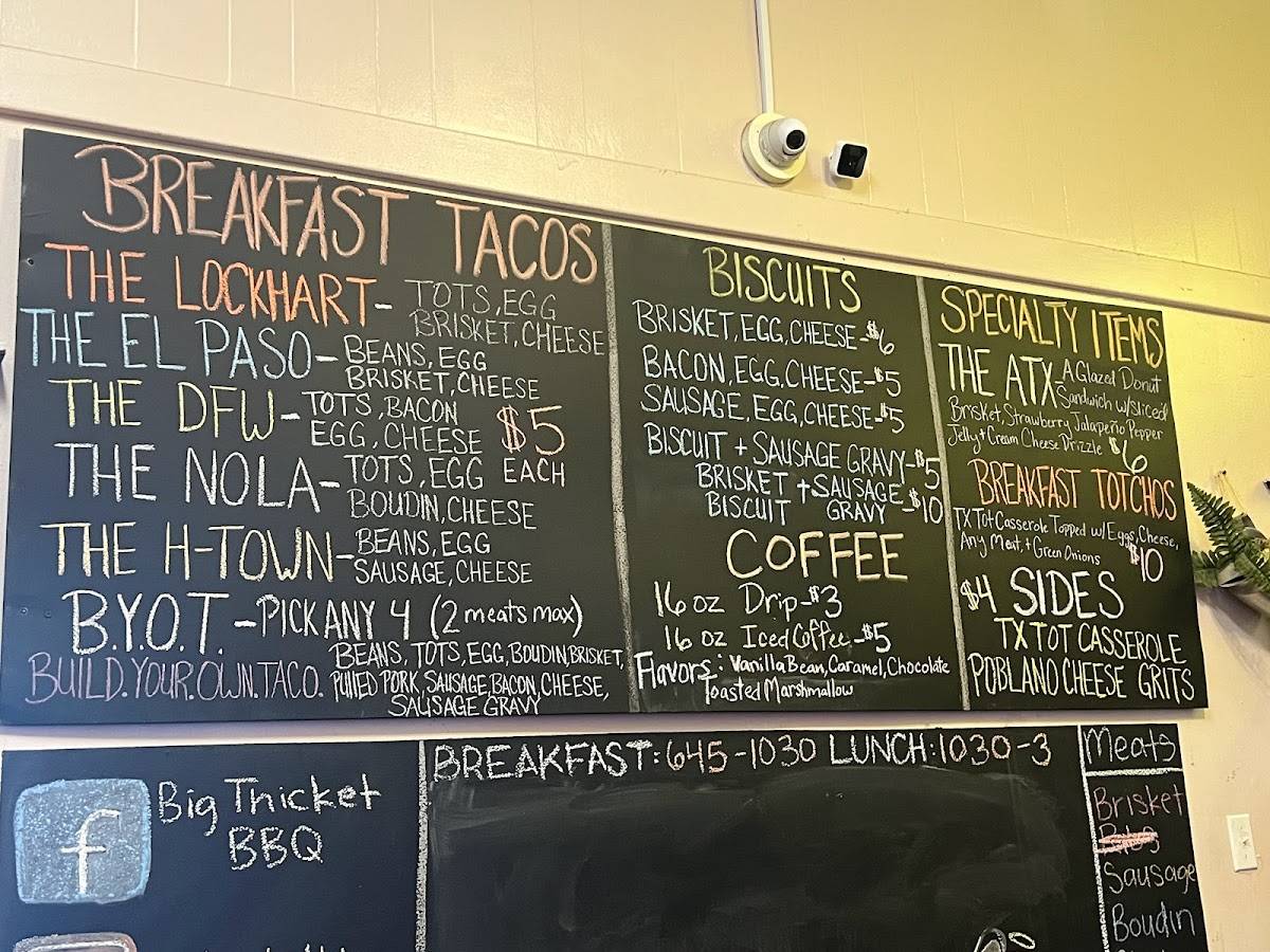 Menu at Big Thicket BBQ, DeRidder