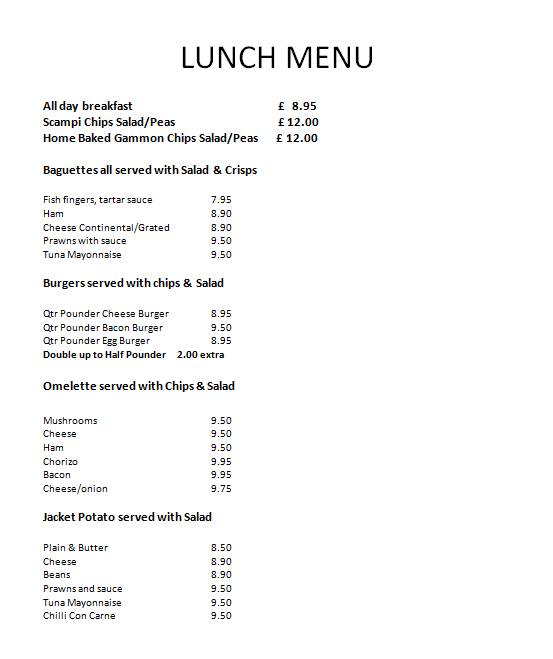 Menu at Waterfront Hotel restaurant, Deal