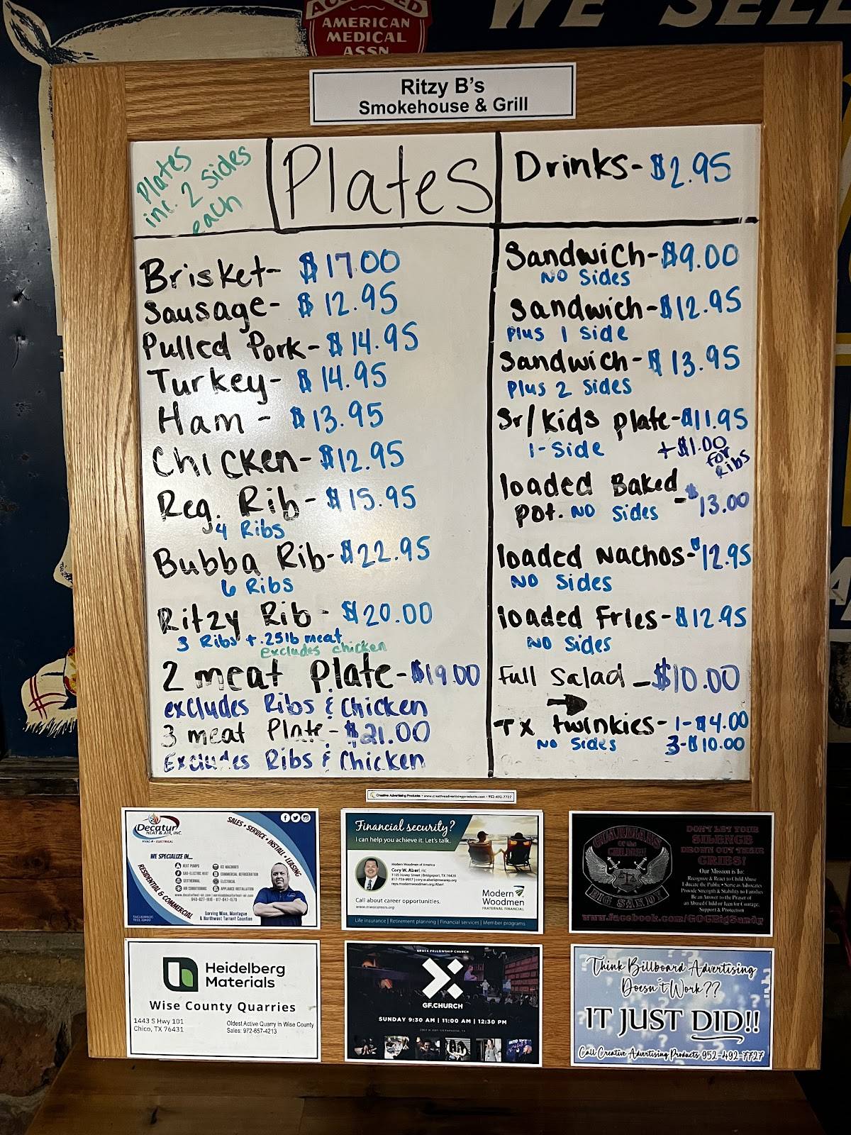 Menu at Ritzy B's Smokehouse & Grill BBQ, Decatur