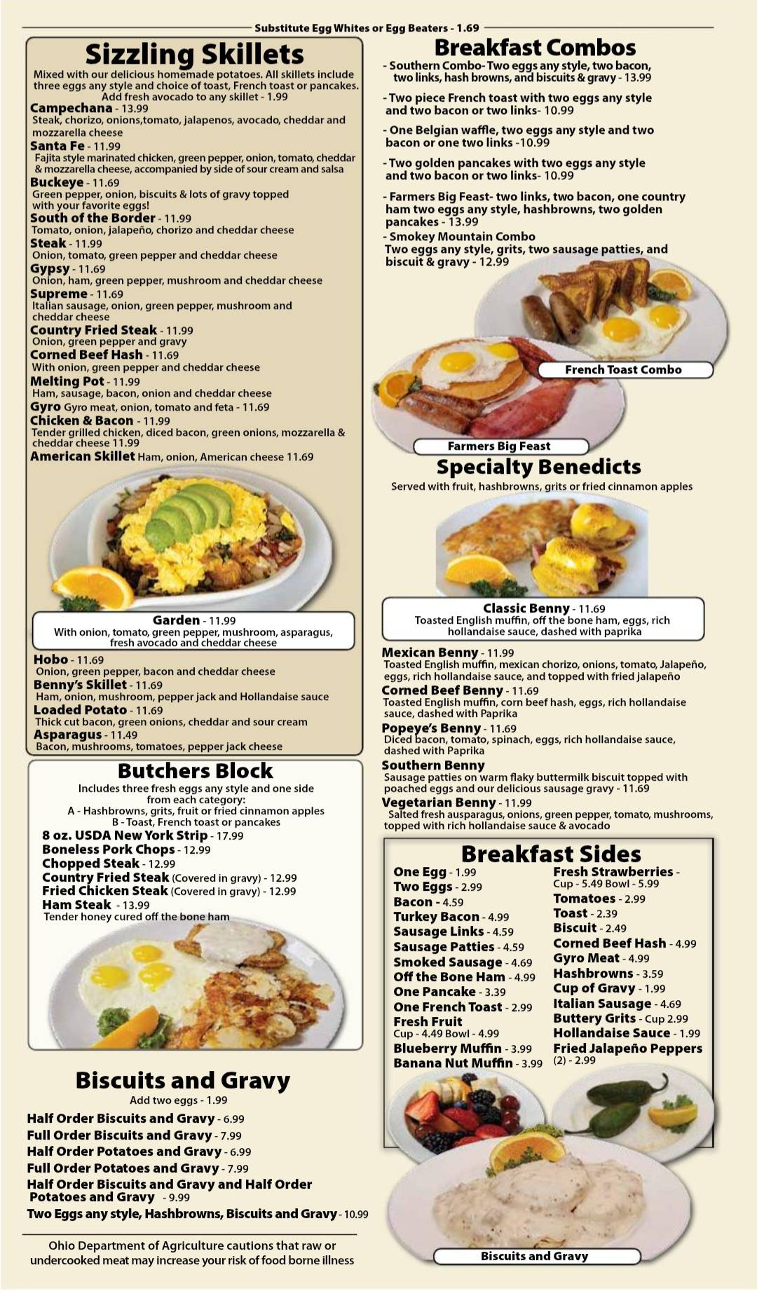 Menu at Defiance Pancake House restaurant, Defiance