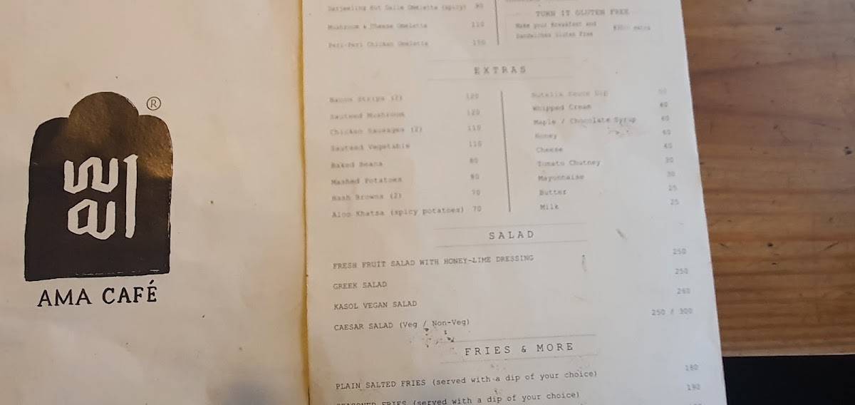 Menu at AMA Cafe, Dehradun