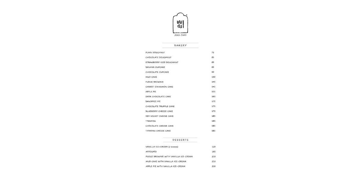Menu at AMA Cafe, Dehradun
