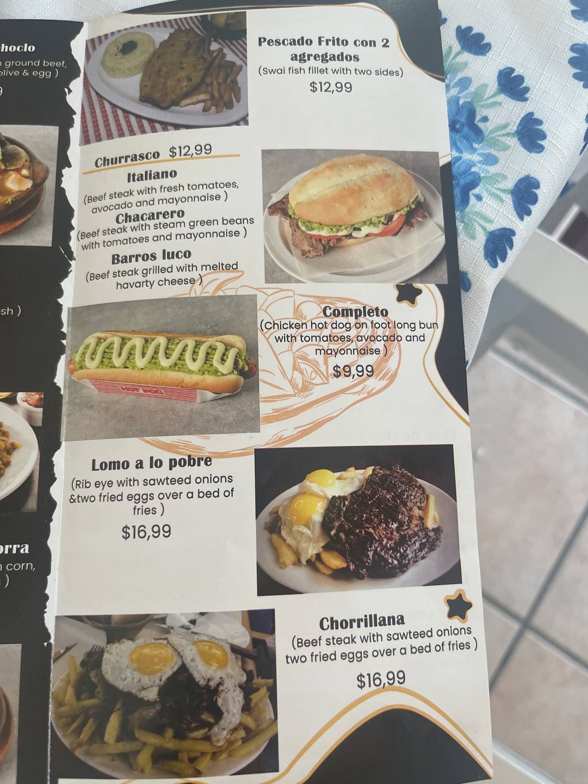 Menu at Del Prado Market Restaurante Chileno, Aventura