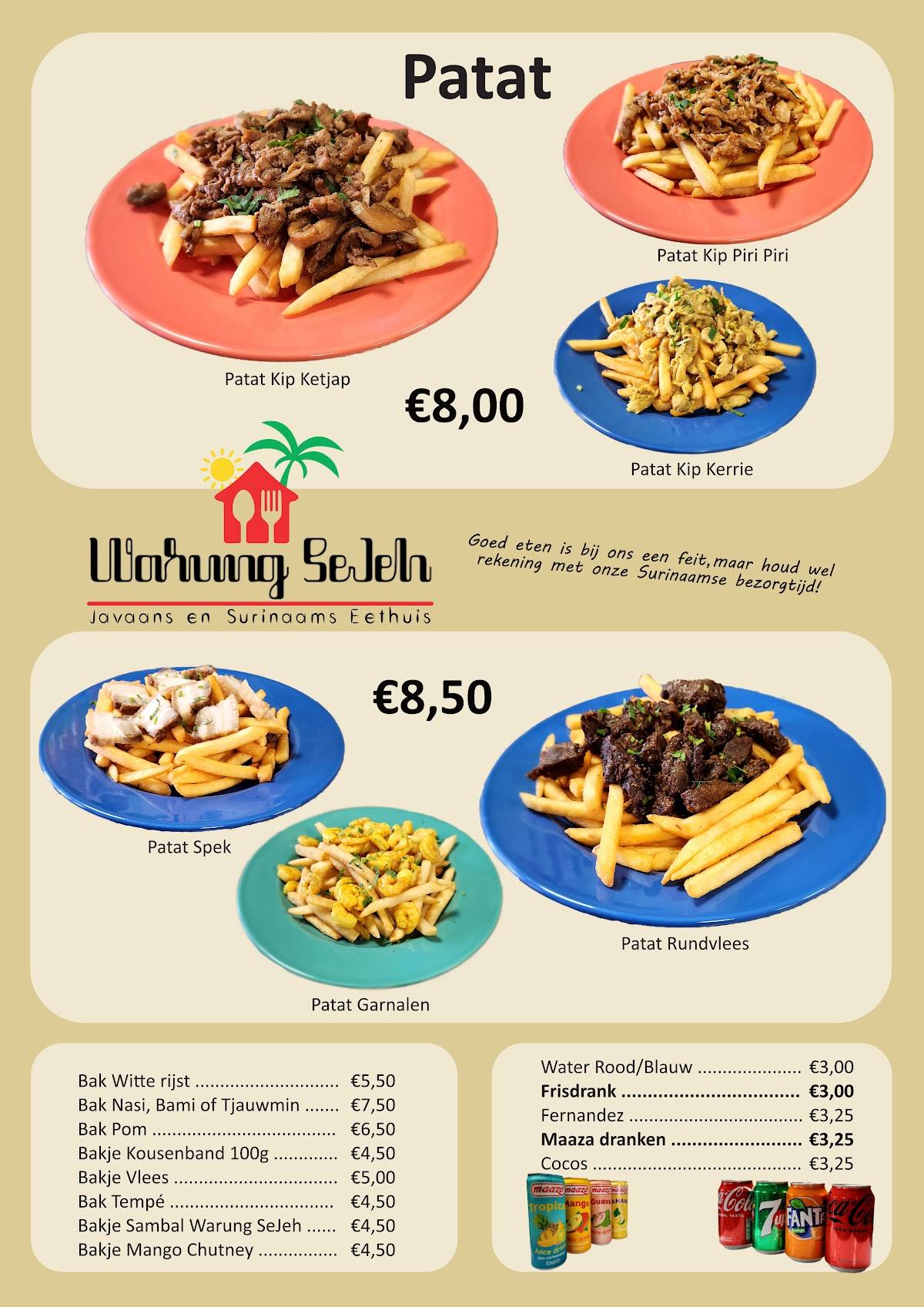 Menu at Warung Sejeh - Javaans en Surinaams eethuis, Delfzijl