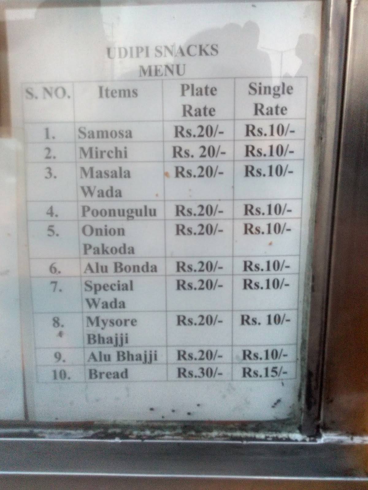 Menu at Delhi Chat, Hyderabad, Kanhaiyalal Complex
