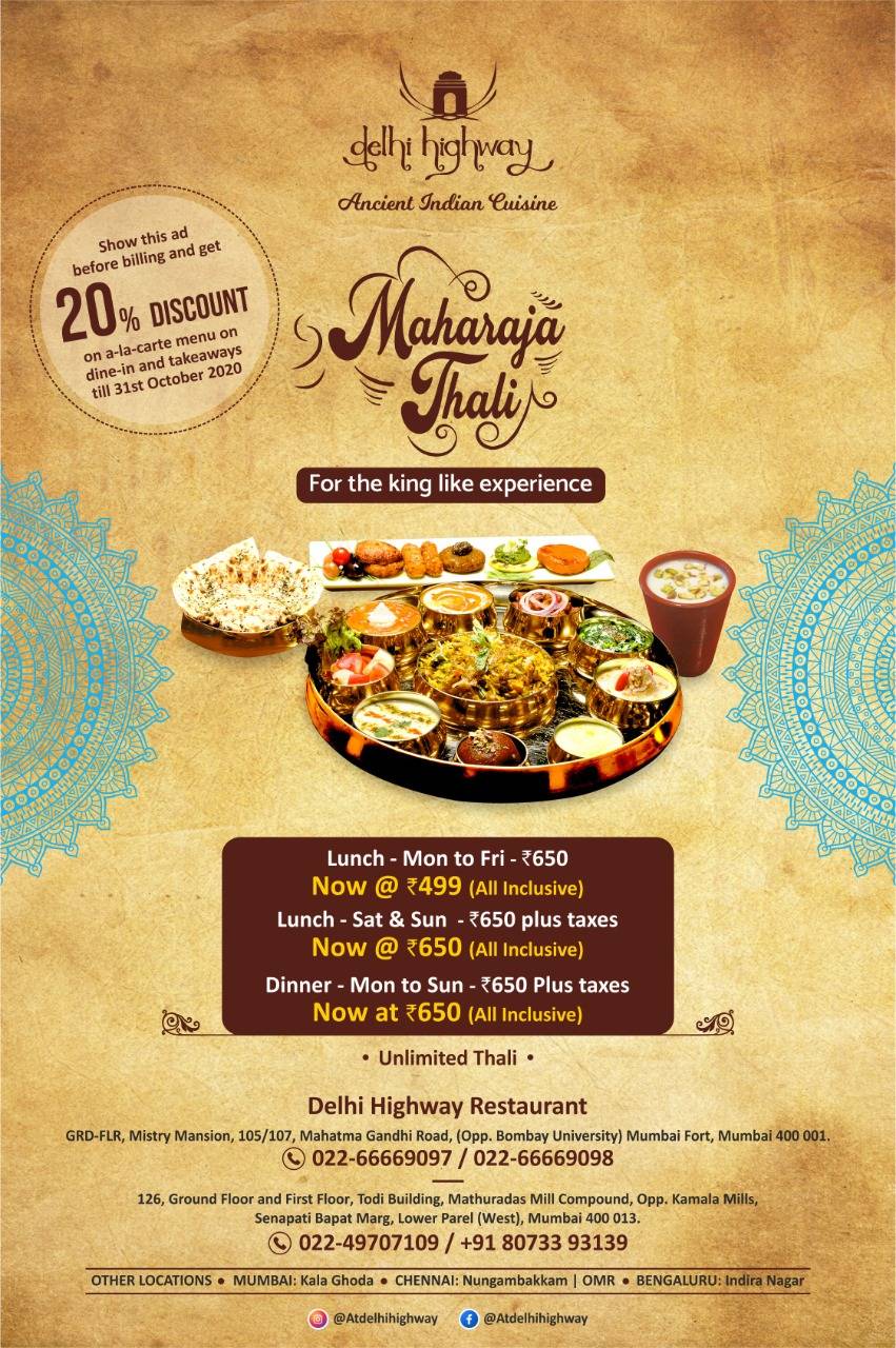 Menu at Delhi highway, Mumbai, Ground floor