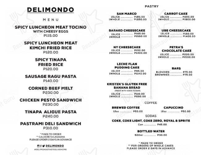 Menu at Delimondo Café cafe, Makati
