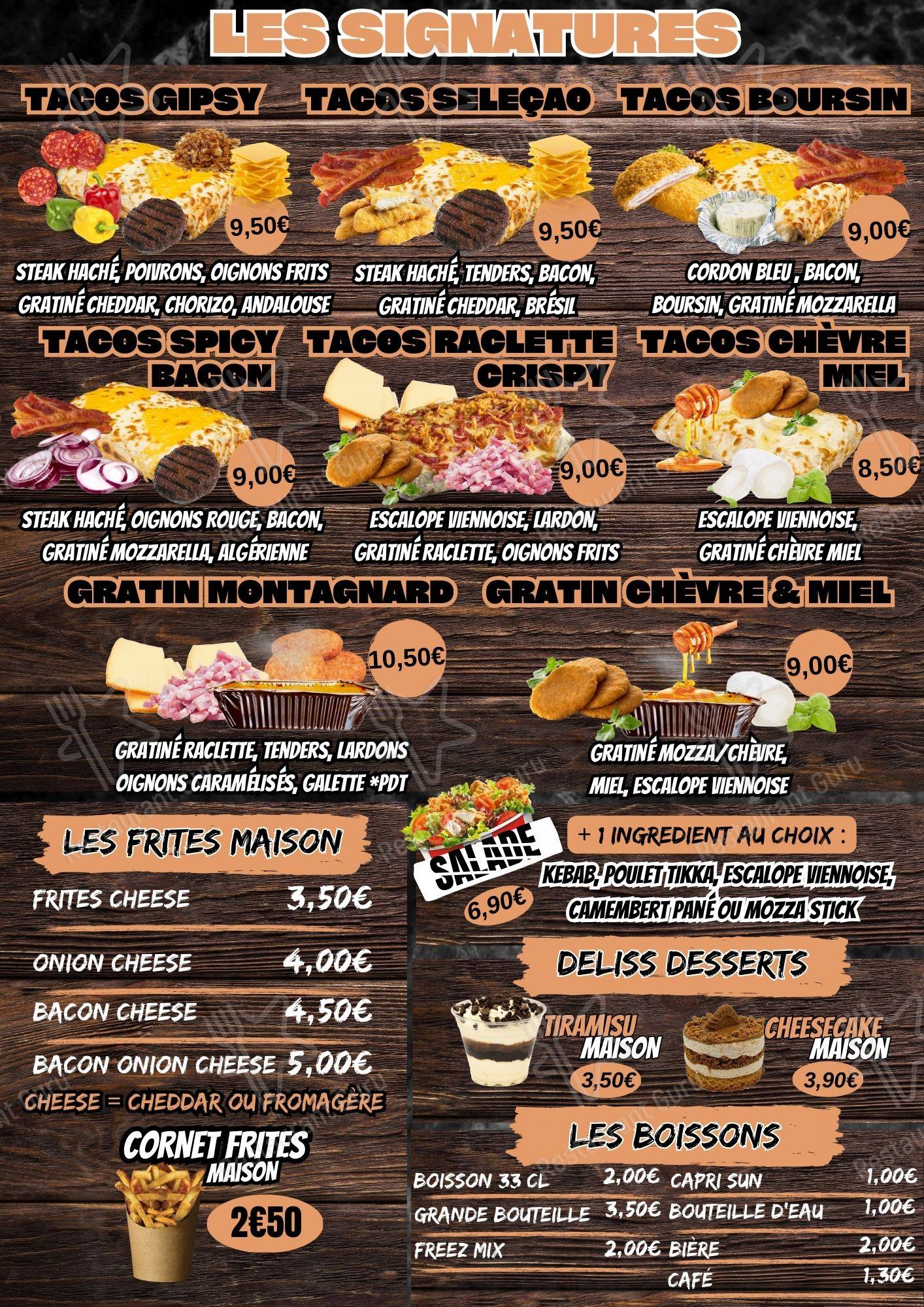 Menu au Déliss’king - Tacos,Gratins,Wraps & Burgers restaurant, Ganges