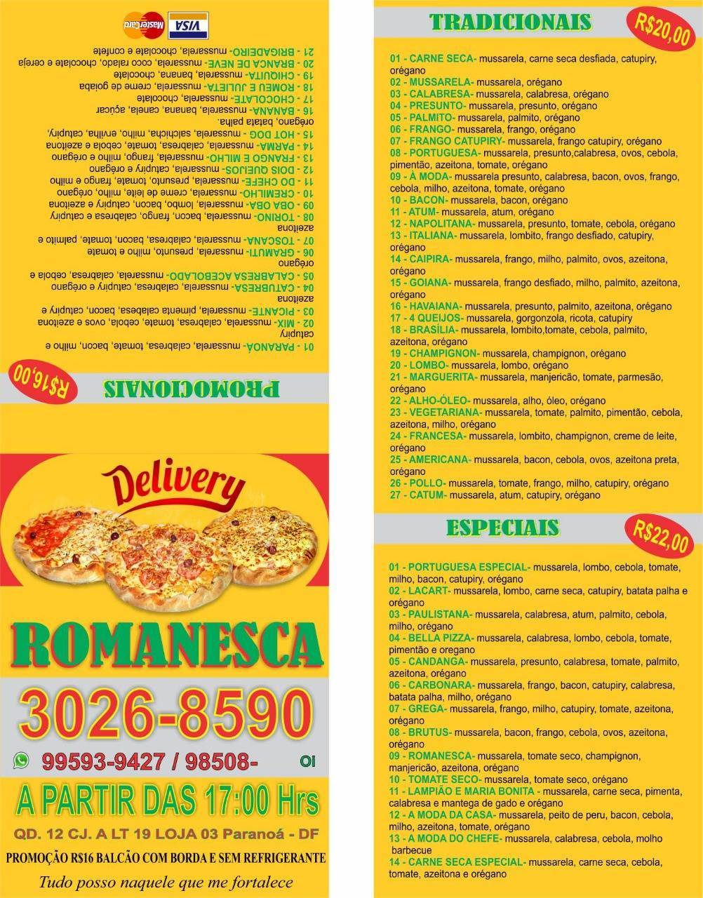Menu at Pizzaria Romanesca, Brasília