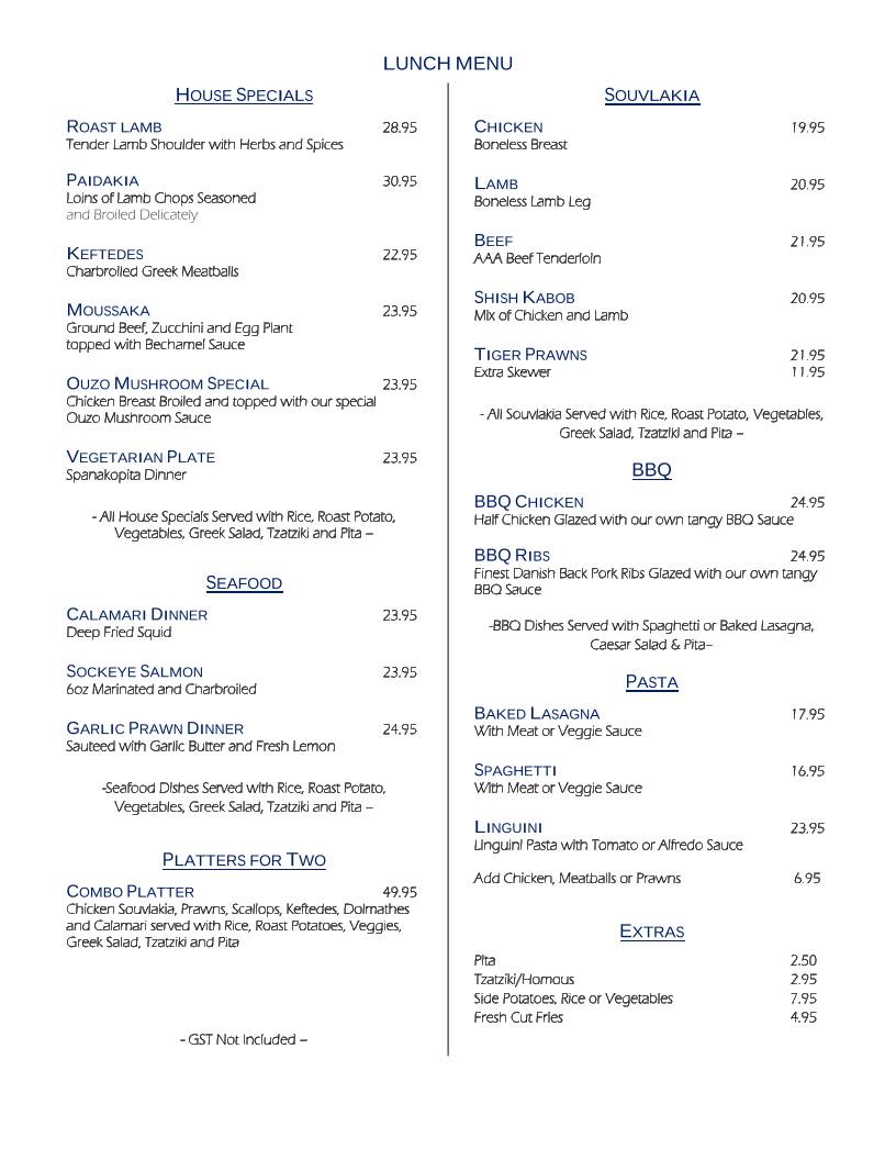 Menu at Ramie's Greek Restaurant - Delta, Delta