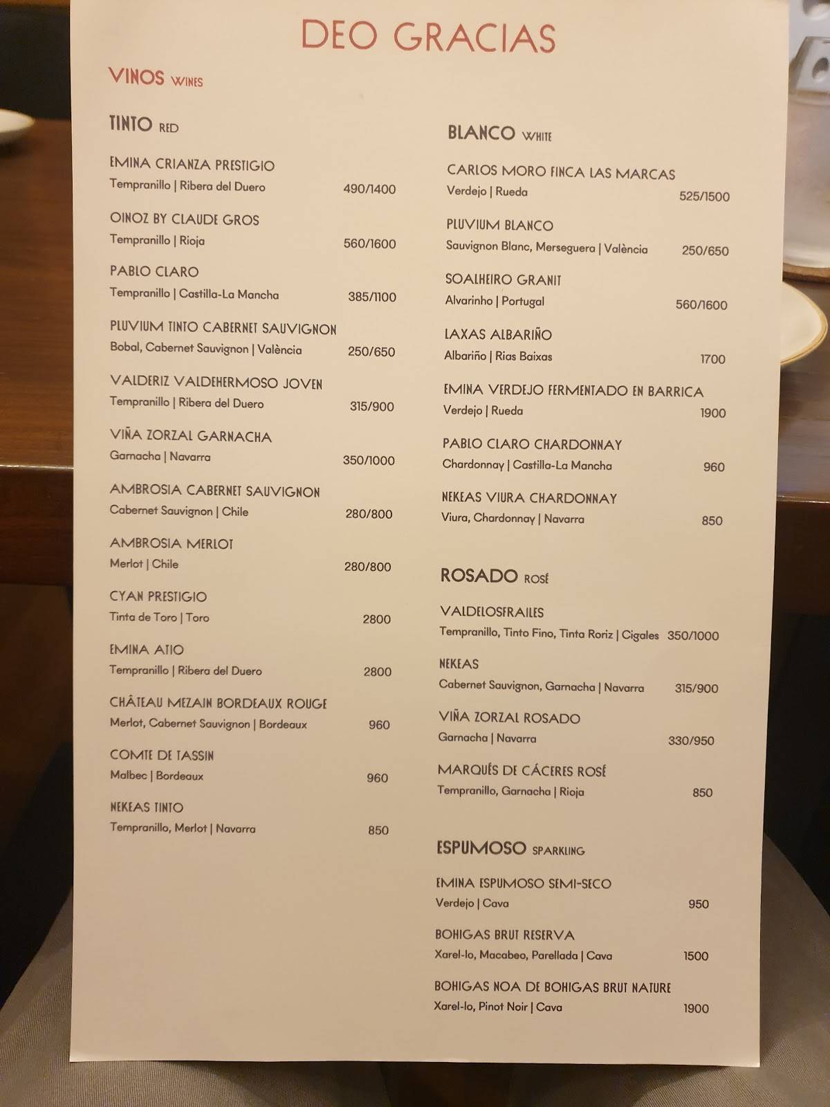 Menu at Deo Gracias restaurant, Quezon City