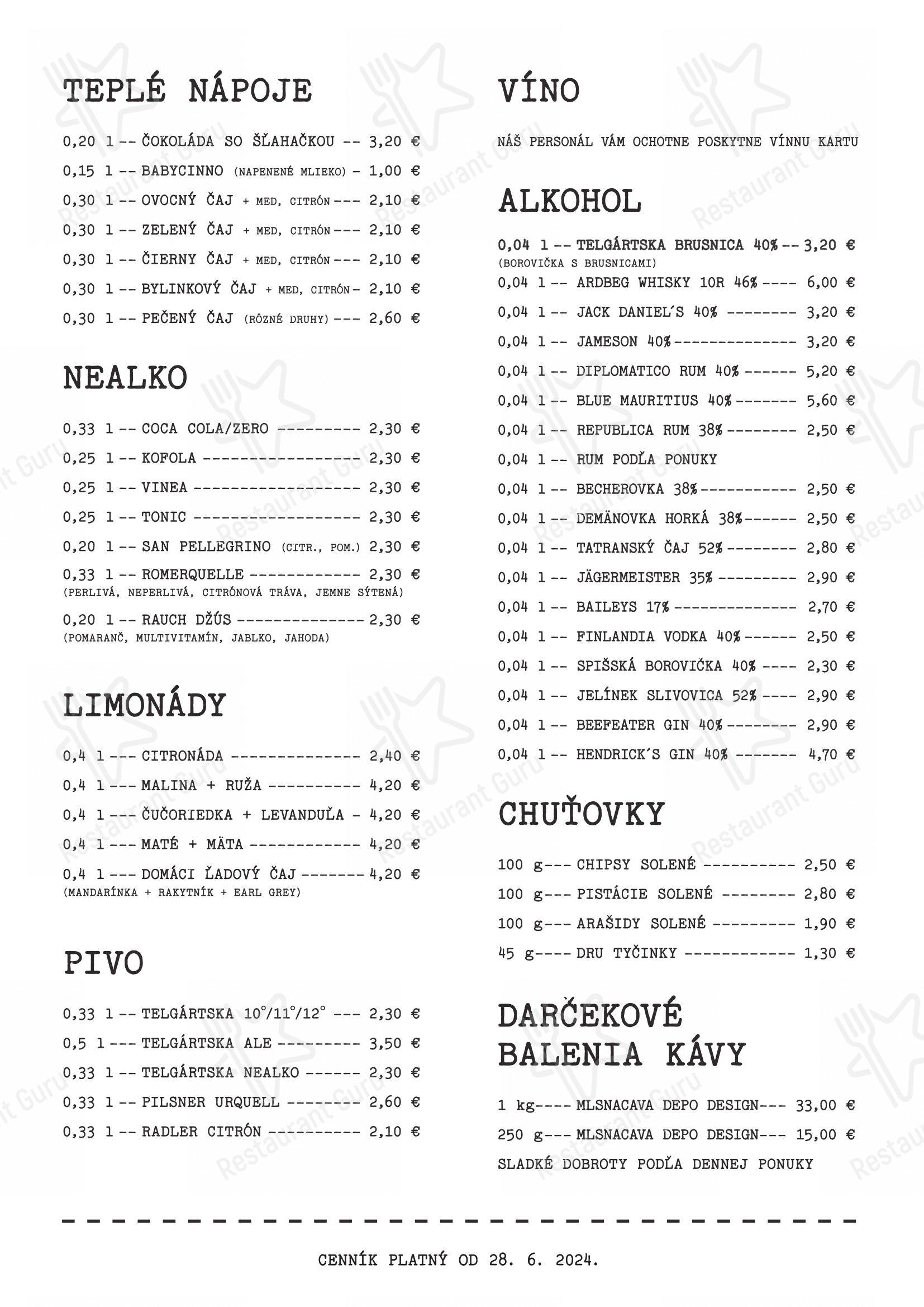 Carta de Depo Café Telgárt, Telgárt