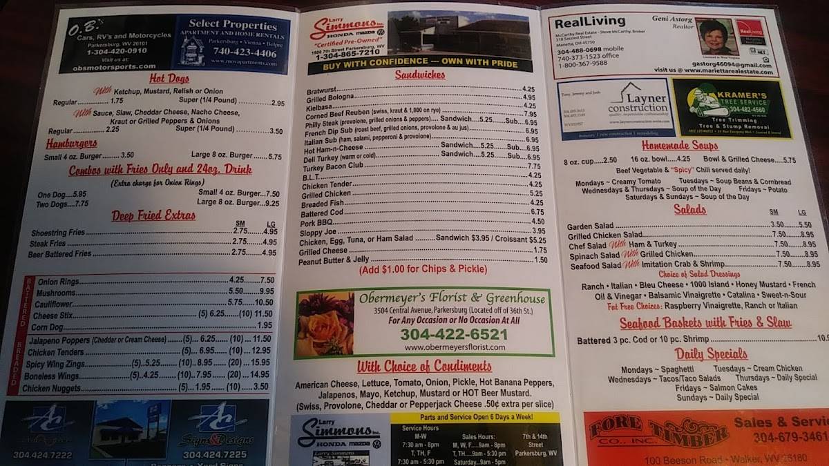 Menu at Der Dog Haus restaurant, Parkersburg