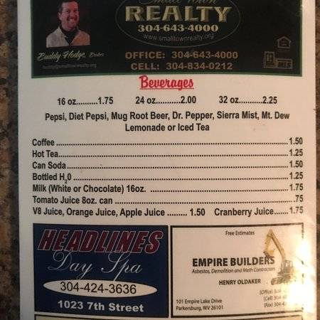 Menu at Der Dog Haus restaurant, Parkersburg