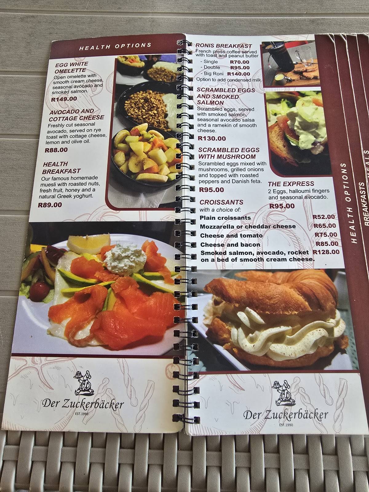 Menu at Der Zucker Backer cafe, Pretoria, Menlyn Retail Park Corner ...
