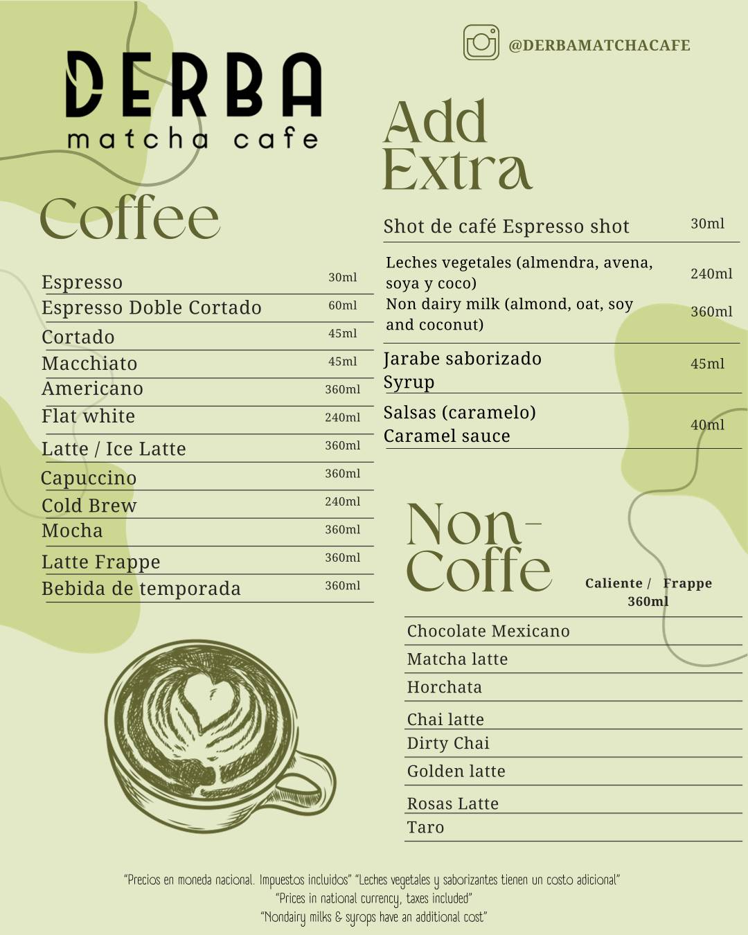 Carta de Derba Matcha Café, Ciudad de México