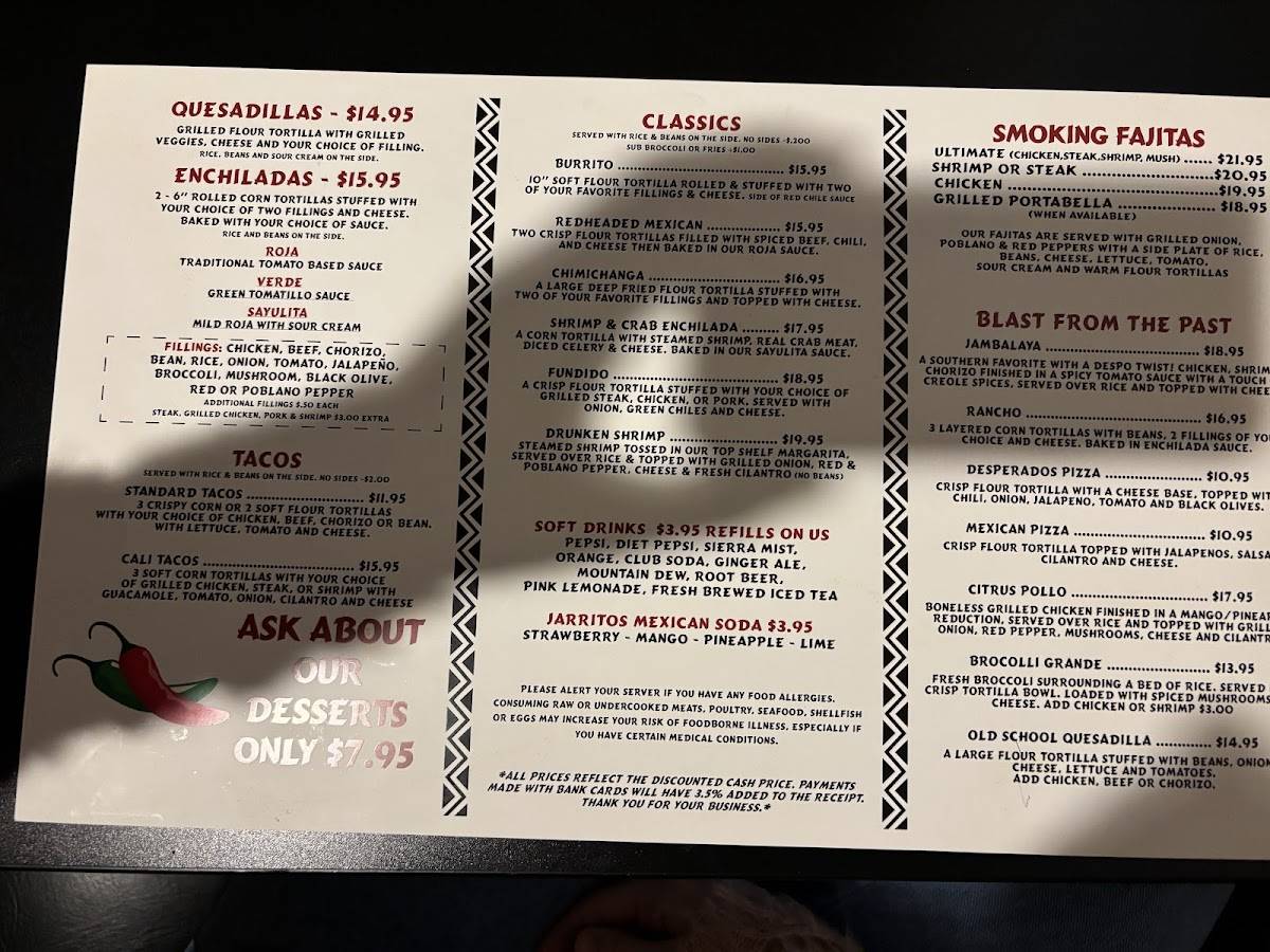Menu at Desperados pub & bar, Williamstown, 246 Main St