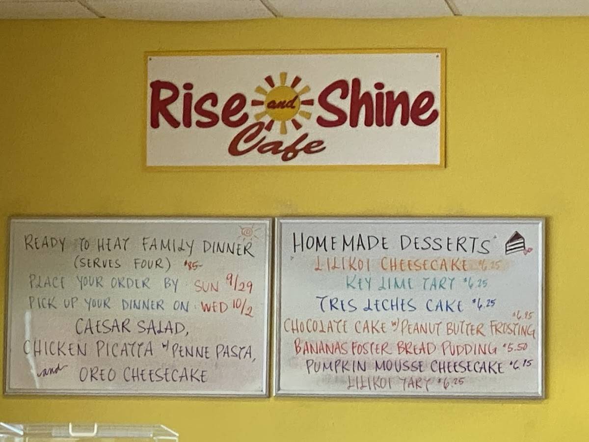 Menu at Rise and Shine Cafe, Mililani