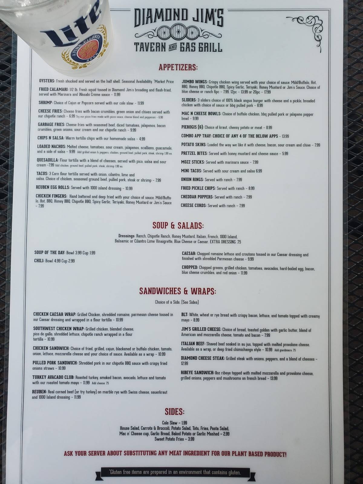 Menu at Diamond Jim's Gas Grill pub & bar, East Dundee