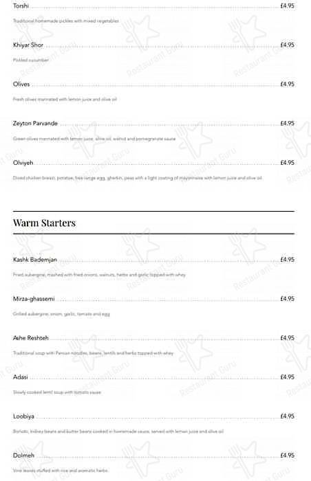Menu at Diba Persian Restaurant (Wimbledon), London