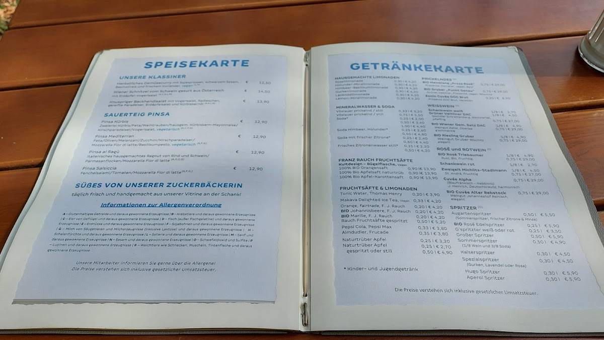 Speisekarte von Die Schankwirtschaft im Augarten restaurant, Wien ...