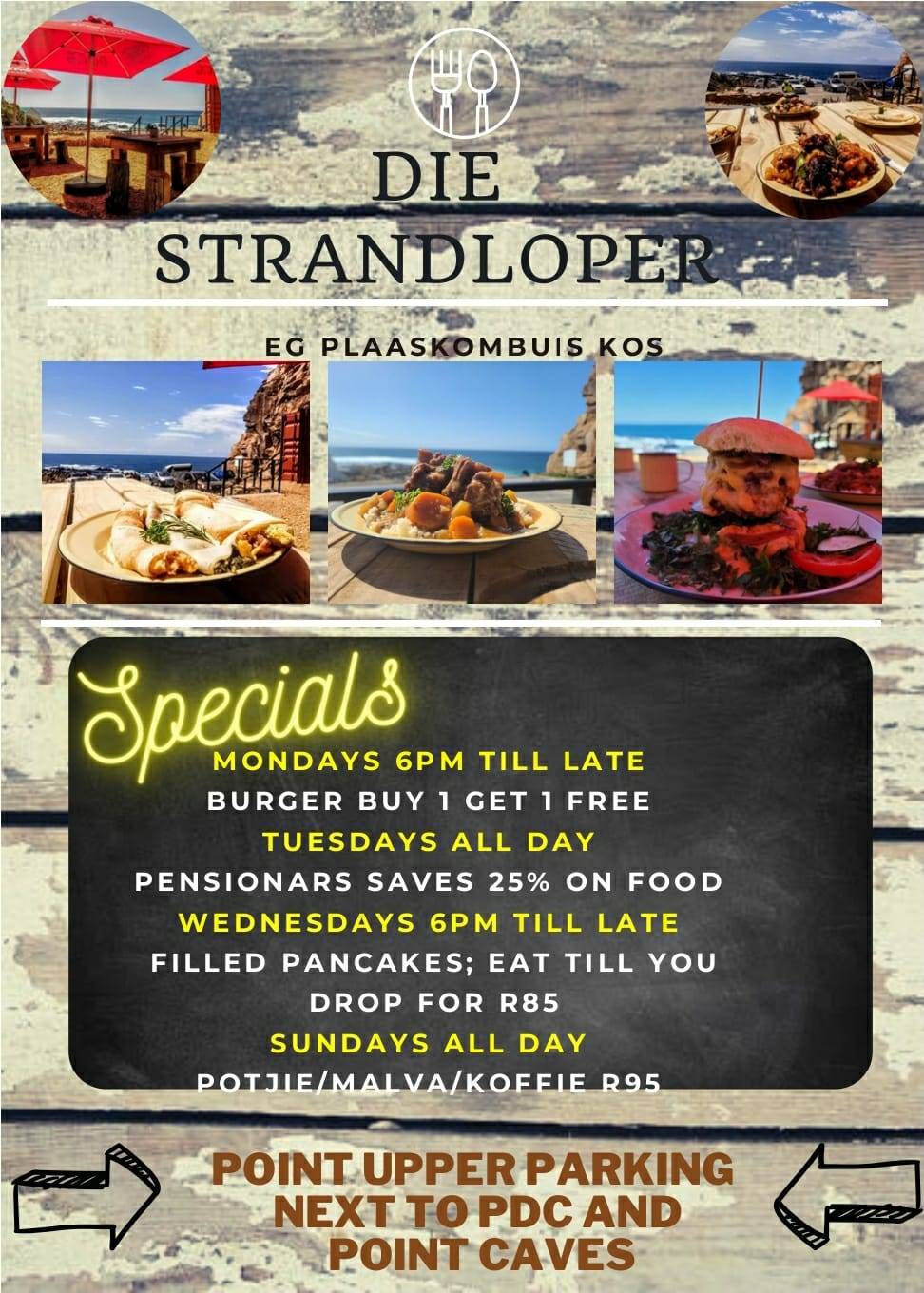 Menu at Die Strandloper - Punt, Mosselbaai restaurant, Mossel Bay