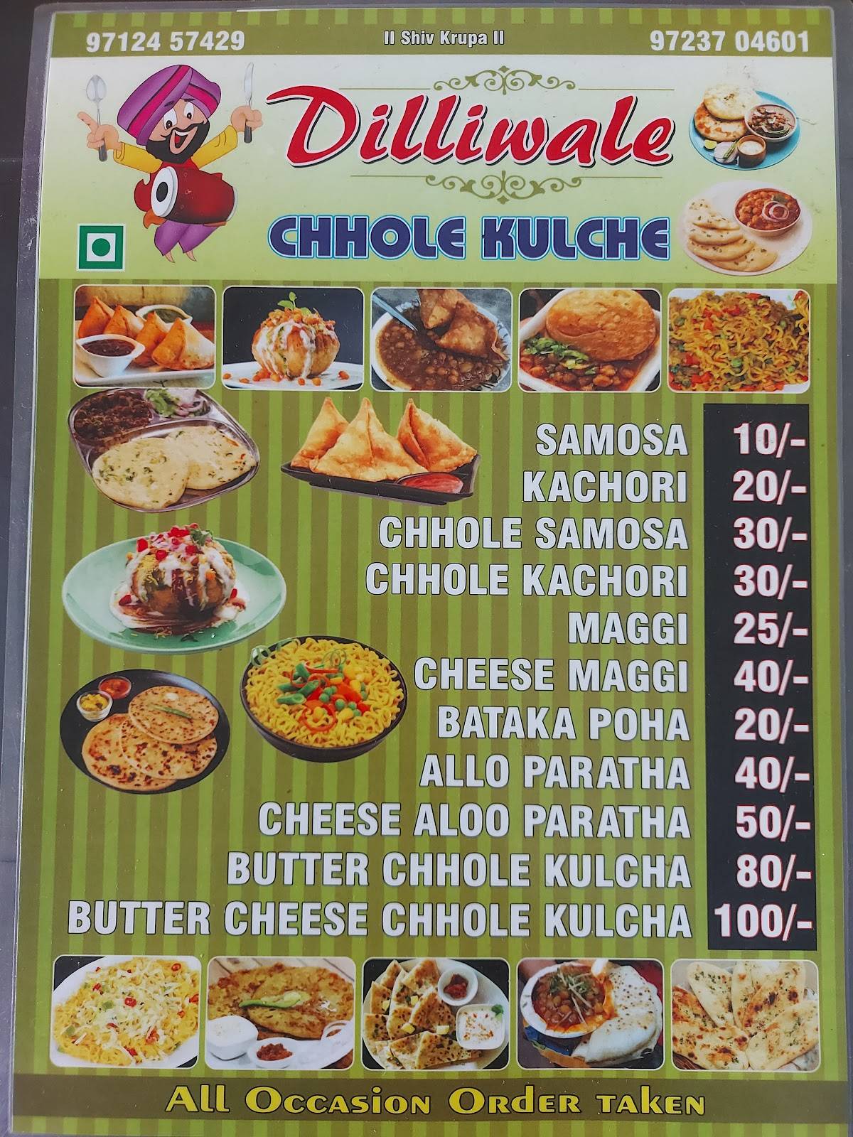 Menu at Dilliwale chole kulche and Momos, Vadodara
