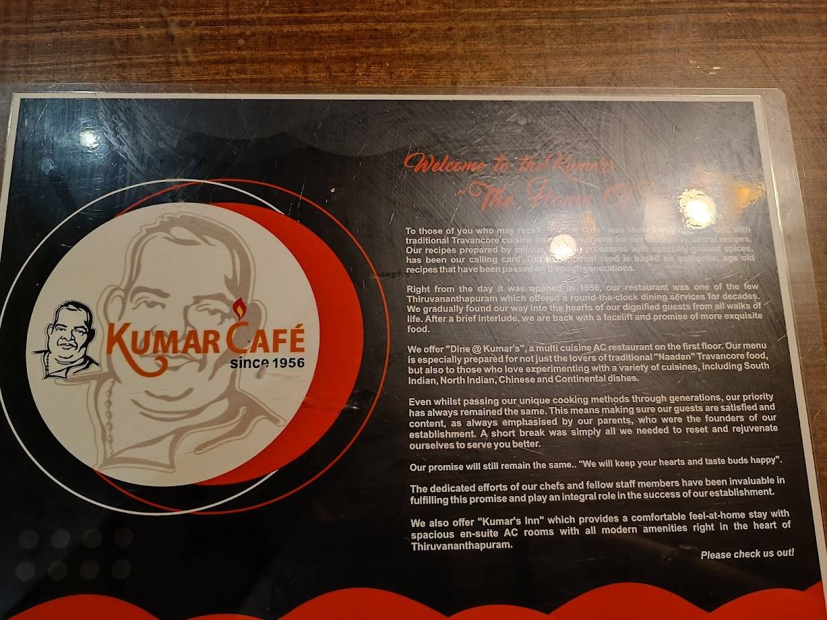 Menu at Dine at Kumar's, Thiruvananthapuram