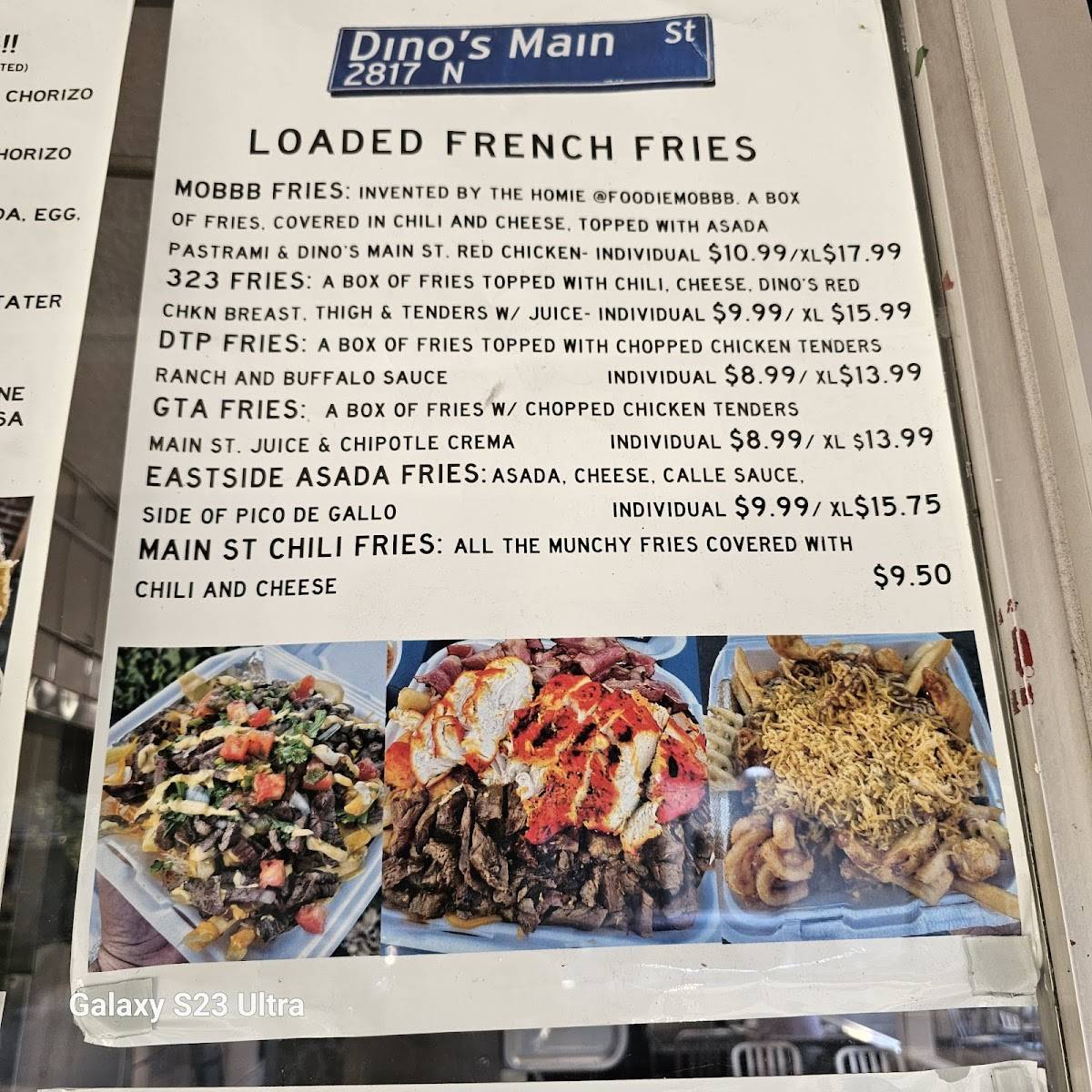 Menu at Dino's Main St. restaurant, Los Angeles