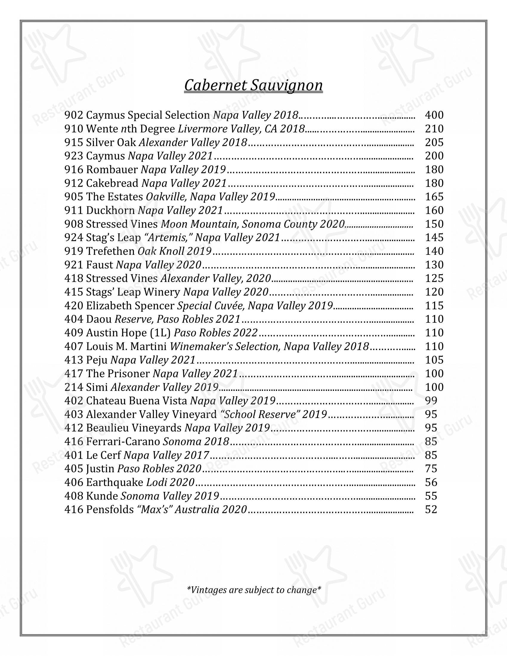 Menu at Dino’s Steak and Claw House steakhouse, Grapevine