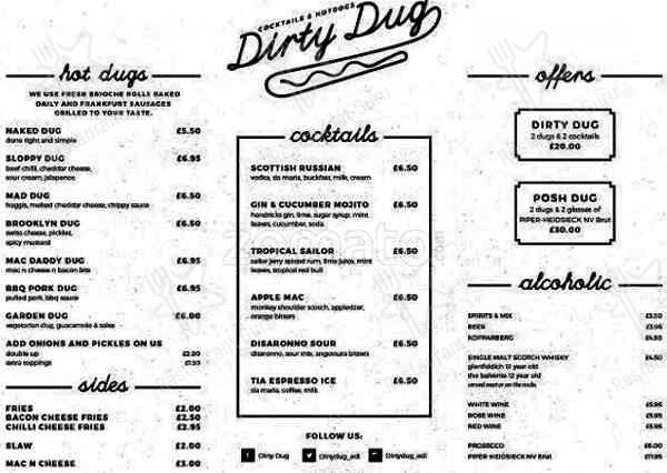 Carta del pub y bar Dirty Dug, Edimburgo