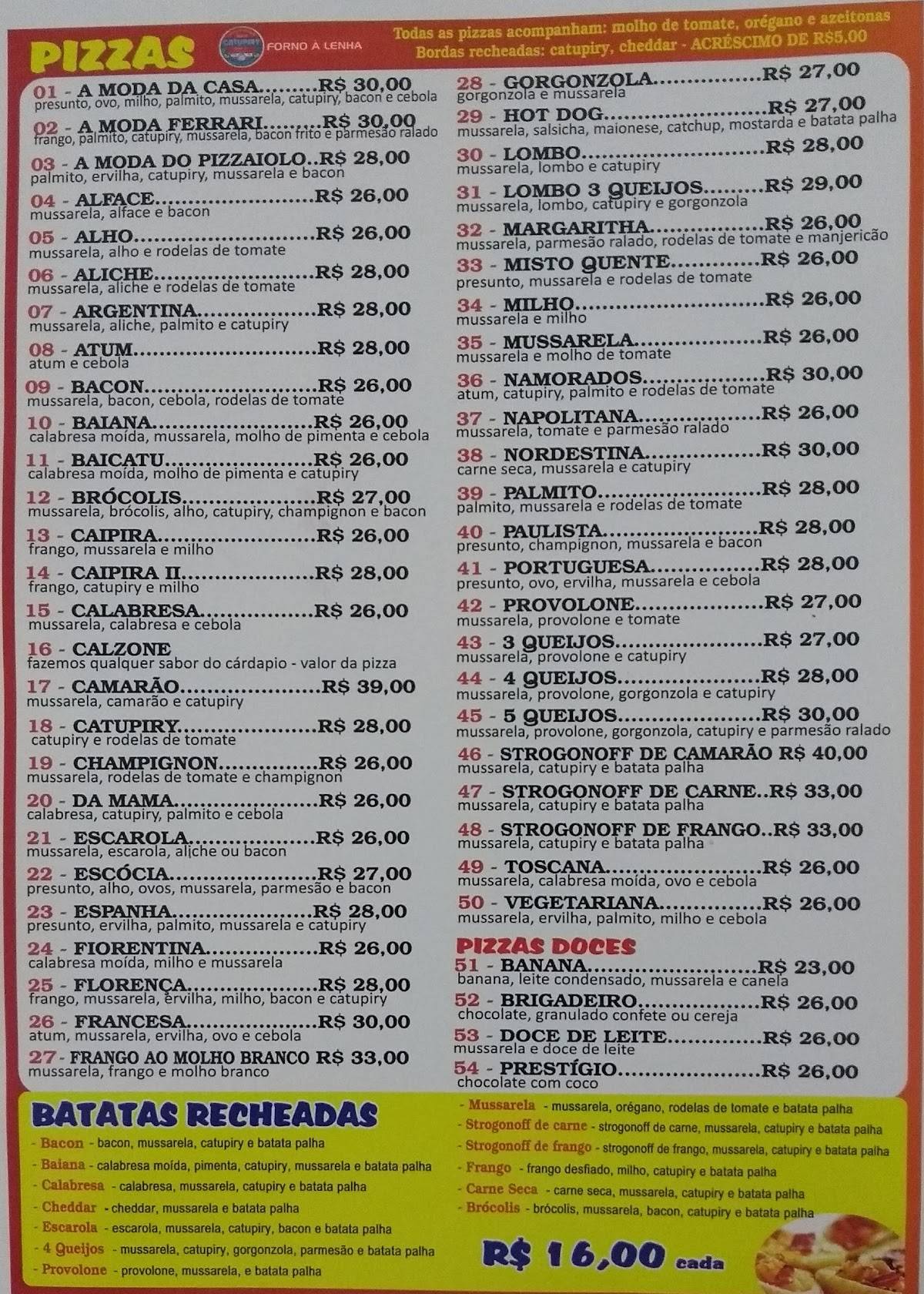 Menu at Disk pizza Ferrari restaurant, Barra Bonita