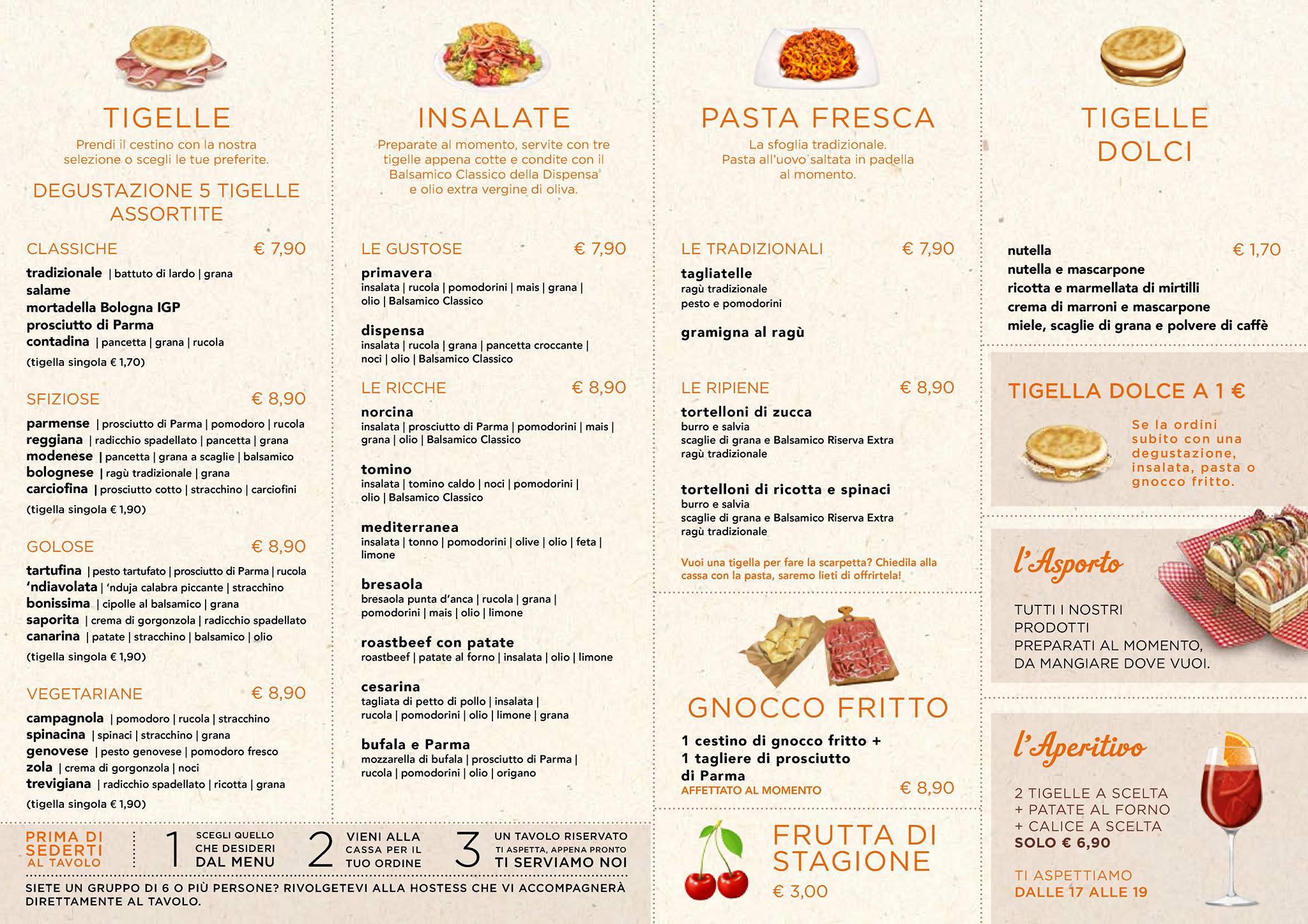 Speisekarte von Bottega Emilia cafe, Reggio Emilia