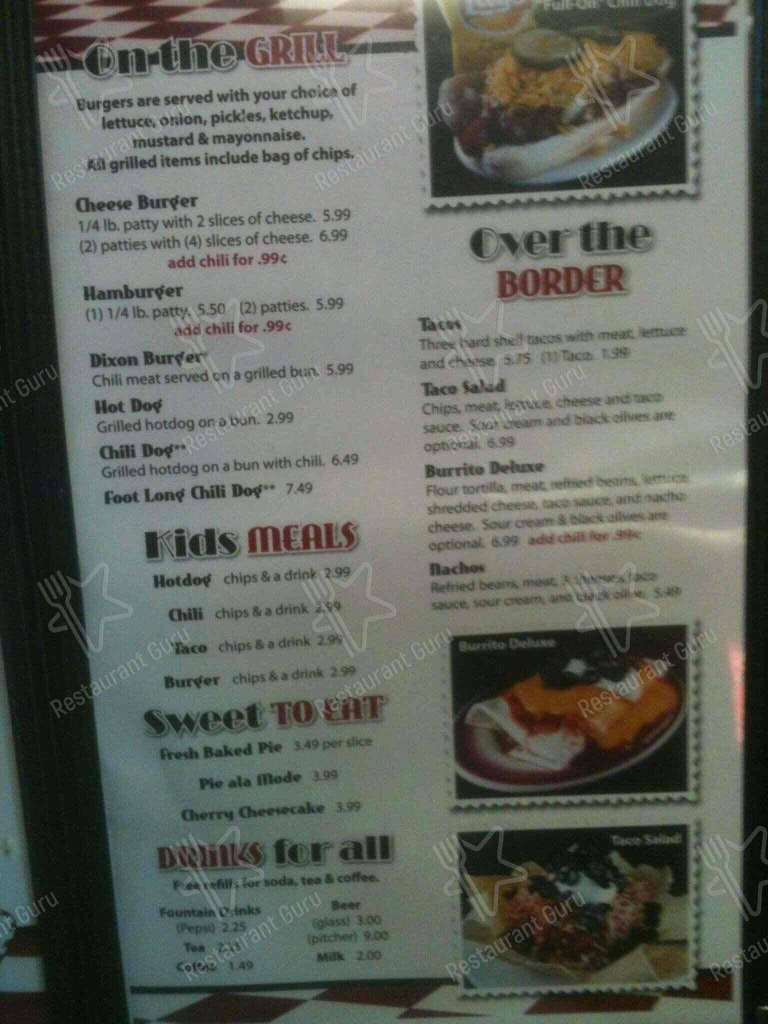 Menu at Dixon's Famous Chili Parlor restaurant, Independence