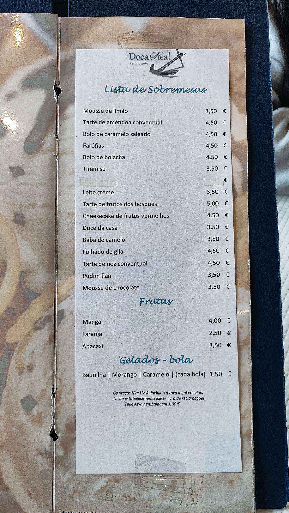 Menu em Doca Real restaurante, Almada