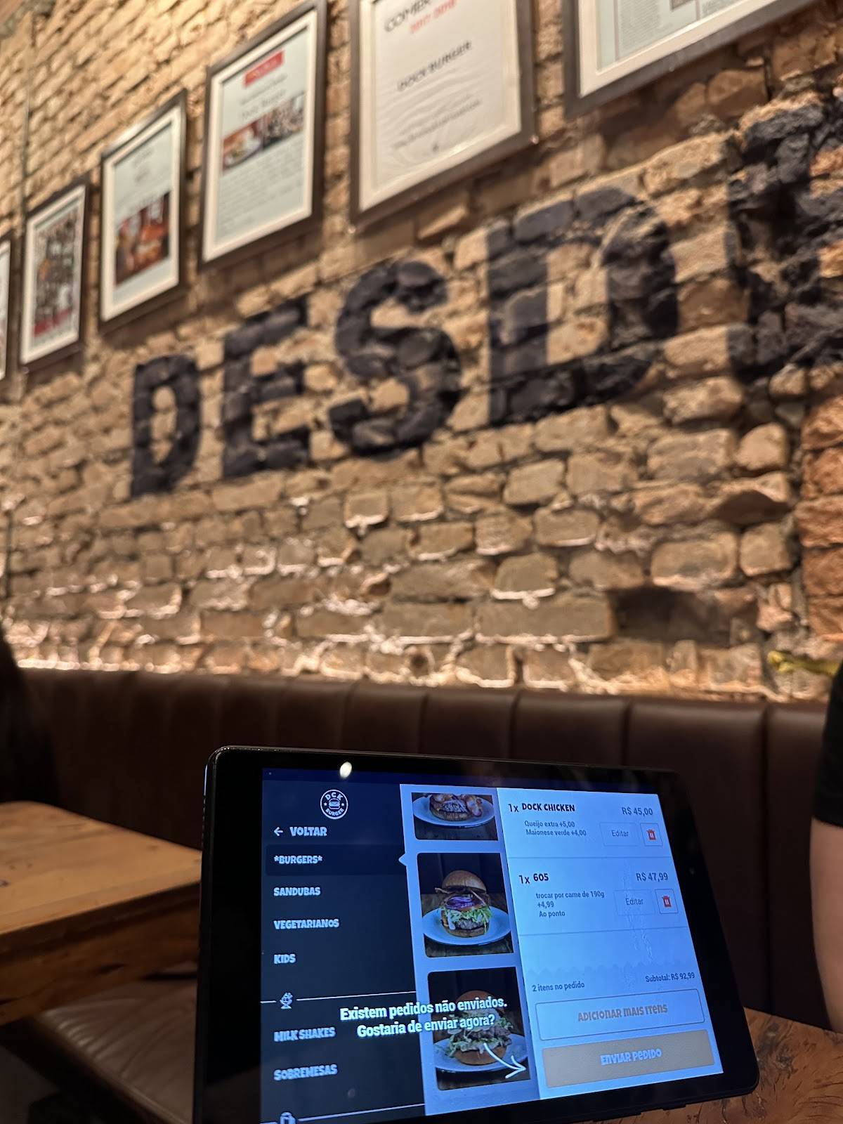 Menu at Dock Burger restaurant, São Paulo
