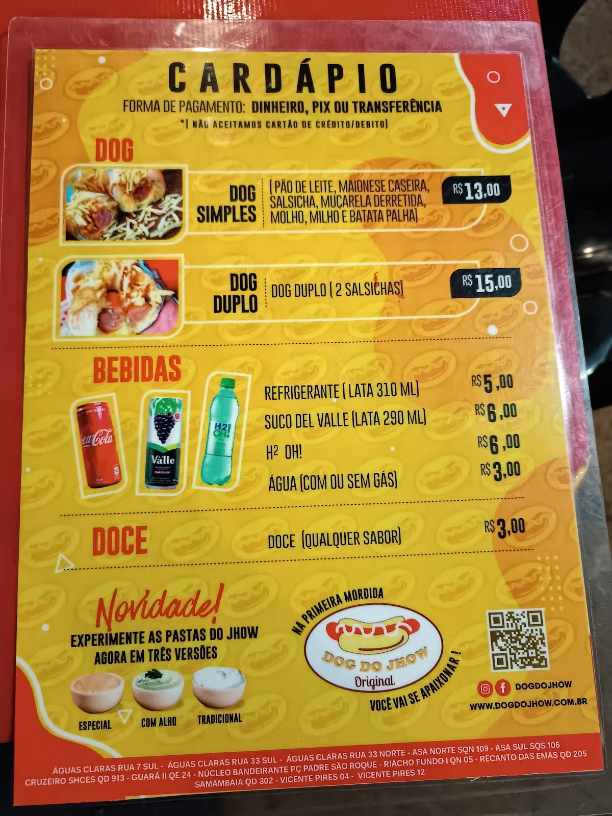 Menu at Dog do Jhow Asa Sul restaurant, Brasília