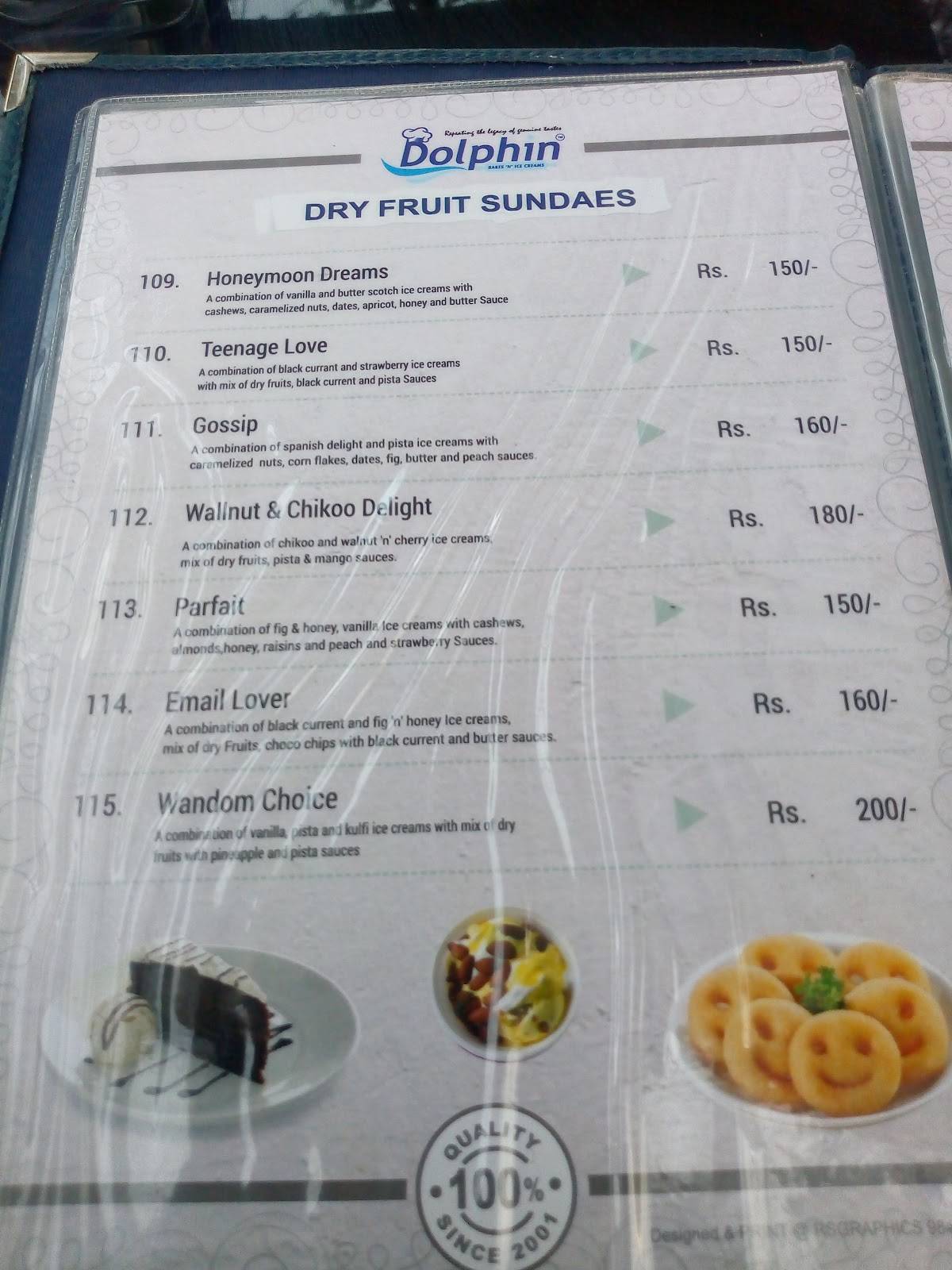 Menu at Dolphin Bakes 'N' Ice Creams, Mysuru, Dewans Road