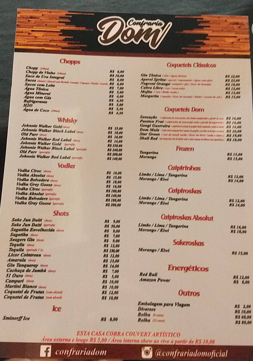 Menu em Dom Gastro Bar, Belém, Tv. Três de Maio