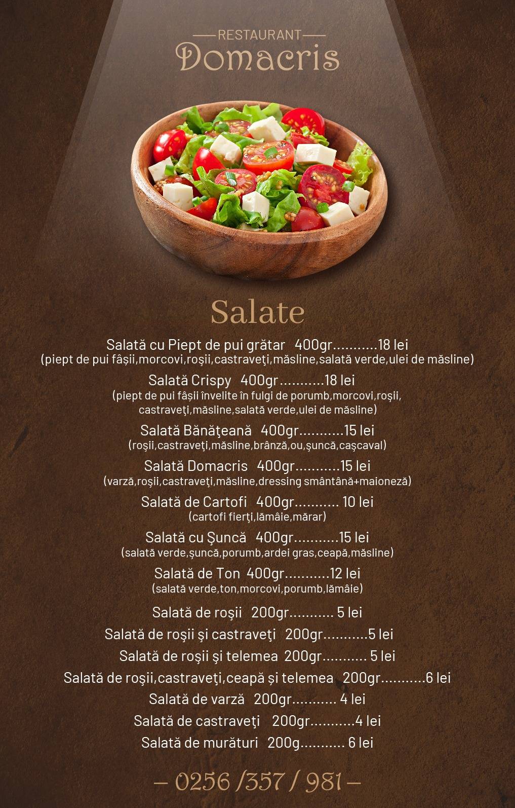 Menu at Domacris, Lugoj, Strada Filaret Barbu 12