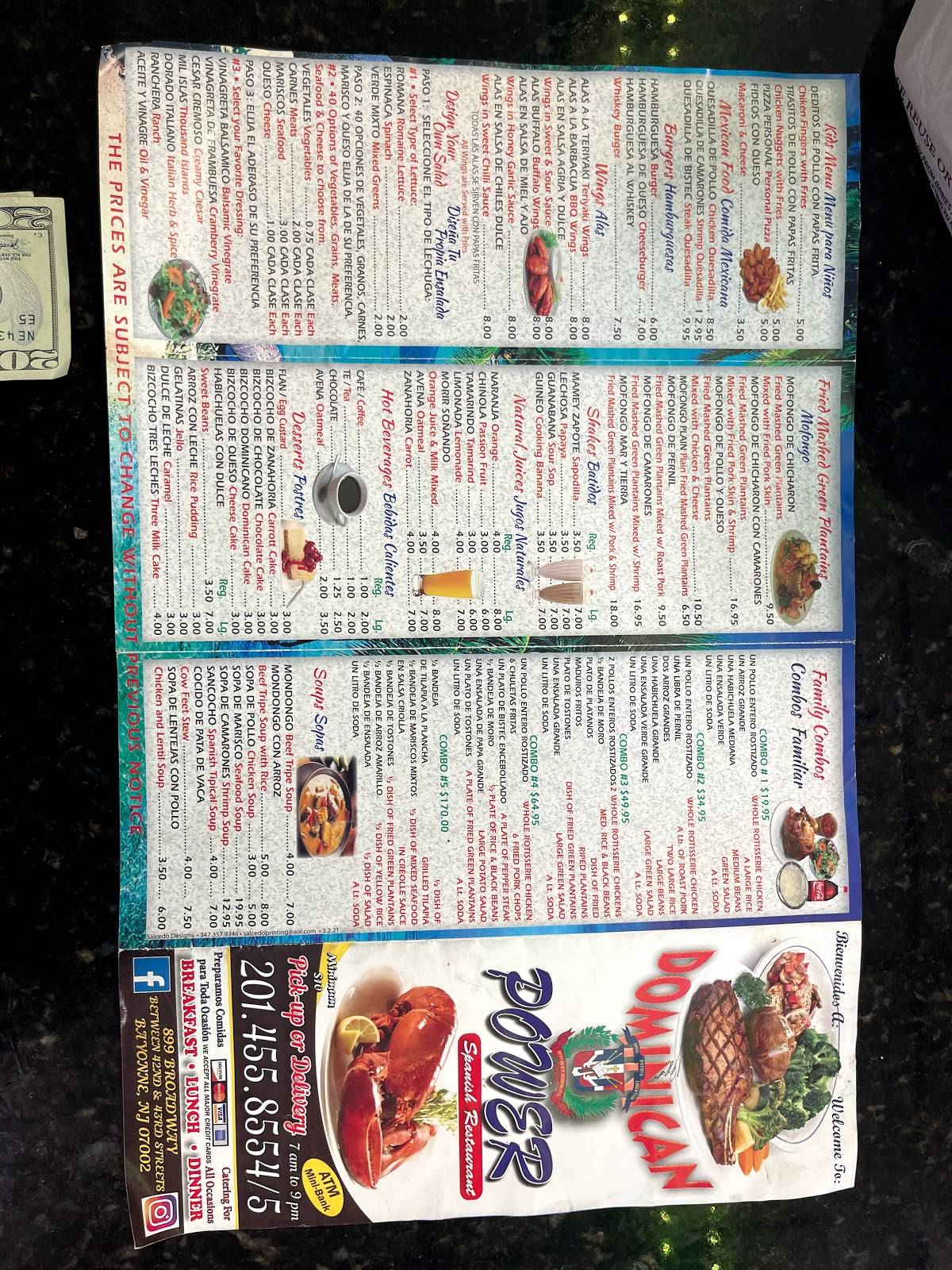 Menu at Dominican Power Restaurant, Bayonne