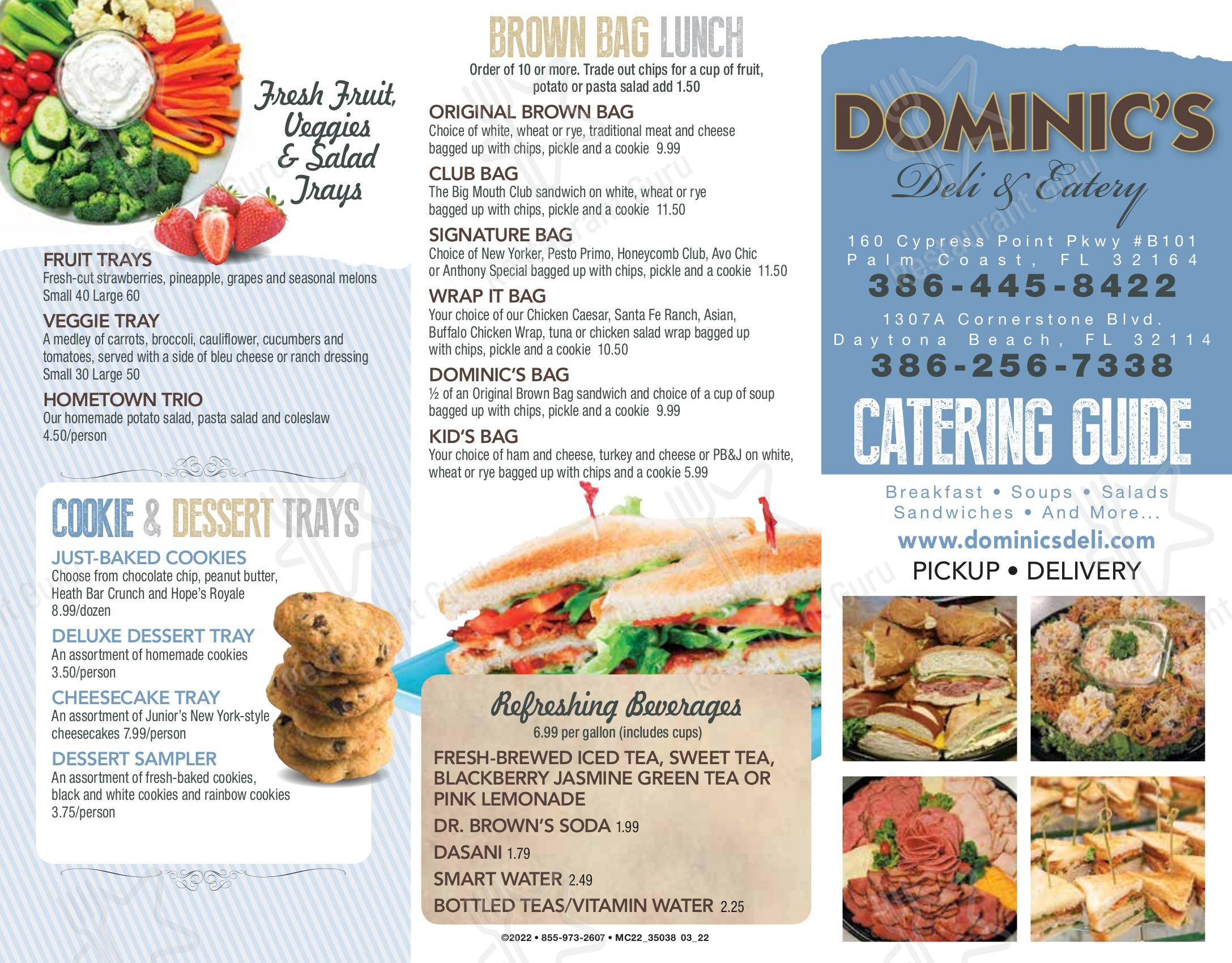 Menu at Dominics Deli restaurant, Palm Coast